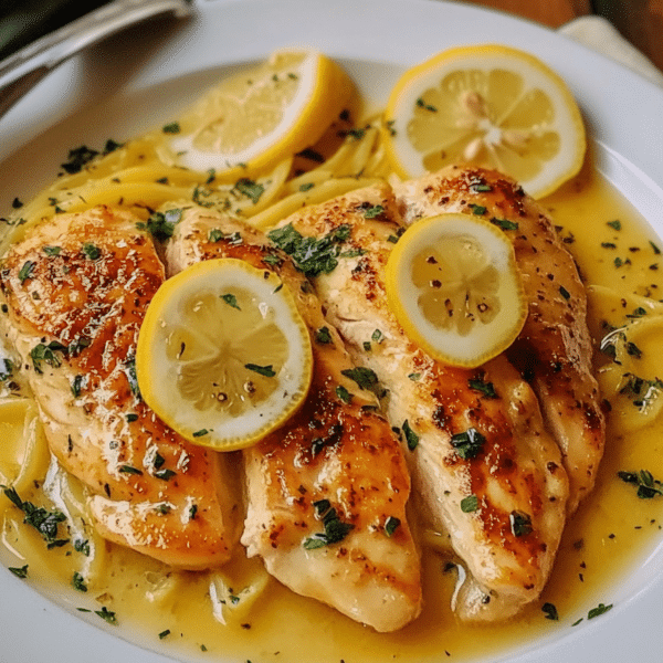 Knuspriges Hühnerfilet in einer Zitronen-Butter-Sauce